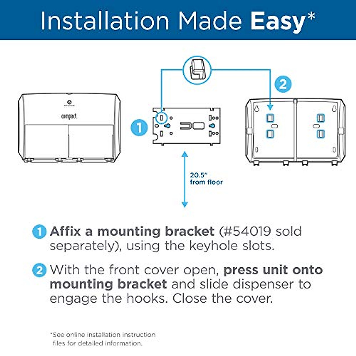 Compact 2-Roll Side-by-Side Coreless High-Capacity Toilet Paper Dispenser by GP PRO (Georgia-Pacific), Black, 56784A, 1 Dispenser