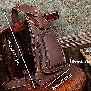 Leathario Men Leather Chest Bag Sling Bag Shoulder Bag Leather Crossbody Bag for Men (Brown-217-L)
