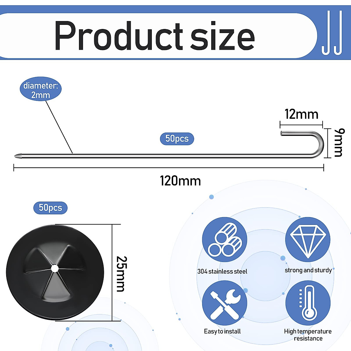 Solar Panel Guard Clips Animal Guard Fastener Clips Solar Panel Animal Guard Roll Kit Stainless Steel Fastener Clips for Solar Panel Bird Wire Pigeon Fence (50 Packs, 25 mm)