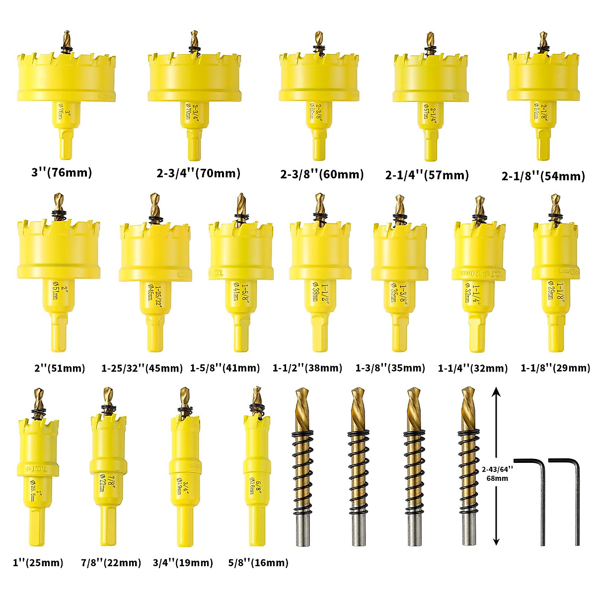 24Pcs Carbide Hole Saw Kit,5/8'' to 3'' TCT Hole Saw Set with Upgraded Pilot Drill bit for Hard Metal,Alloy,Aluminum,Stainless Steel,Plastic,Iron