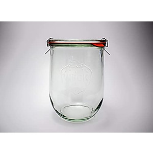 Weck Jars - 1 Liter - Large Sour Dough Starter Jars - Tulip Jar with Wide Mouth - Suitable for Canning and Storage - 2 Sourdough Jars with (Jars, Glass Lids & Keep Fresh Covers)