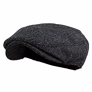 Wonderful Fashion Men's Herringbone Tweed Wool Blend Snap Front Newsboy Hat (DK.Grey, LXL)