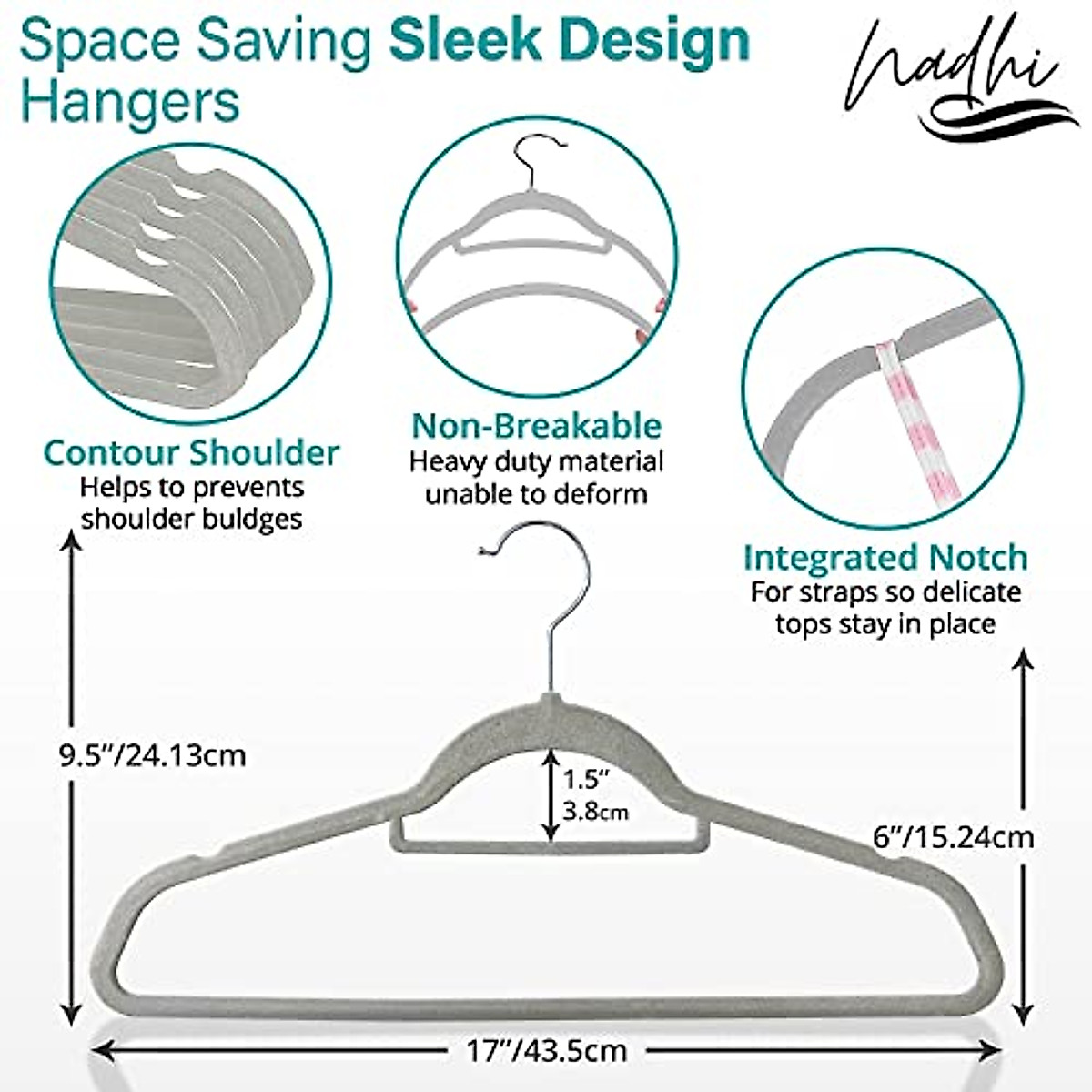 Velvet Hangers - Premium Clothes Hanger Set with Velvet Cover - Hangers Non Slip with Additional Accessory Holder – Clothing Hangers with Strap Holders – Elegant Design with Swivel Hook – 50pcs