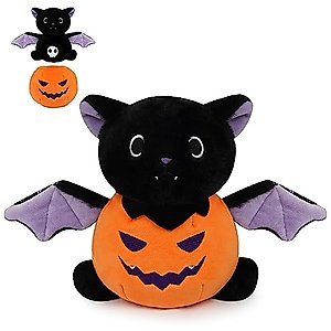 JIAJEGTGT Halloween Plush Bat, Bat Stuffed Animal Toy, Plushies Pillow Figure with Pumpkin Clothes, Decoration Gifts for Boys and Girls Black