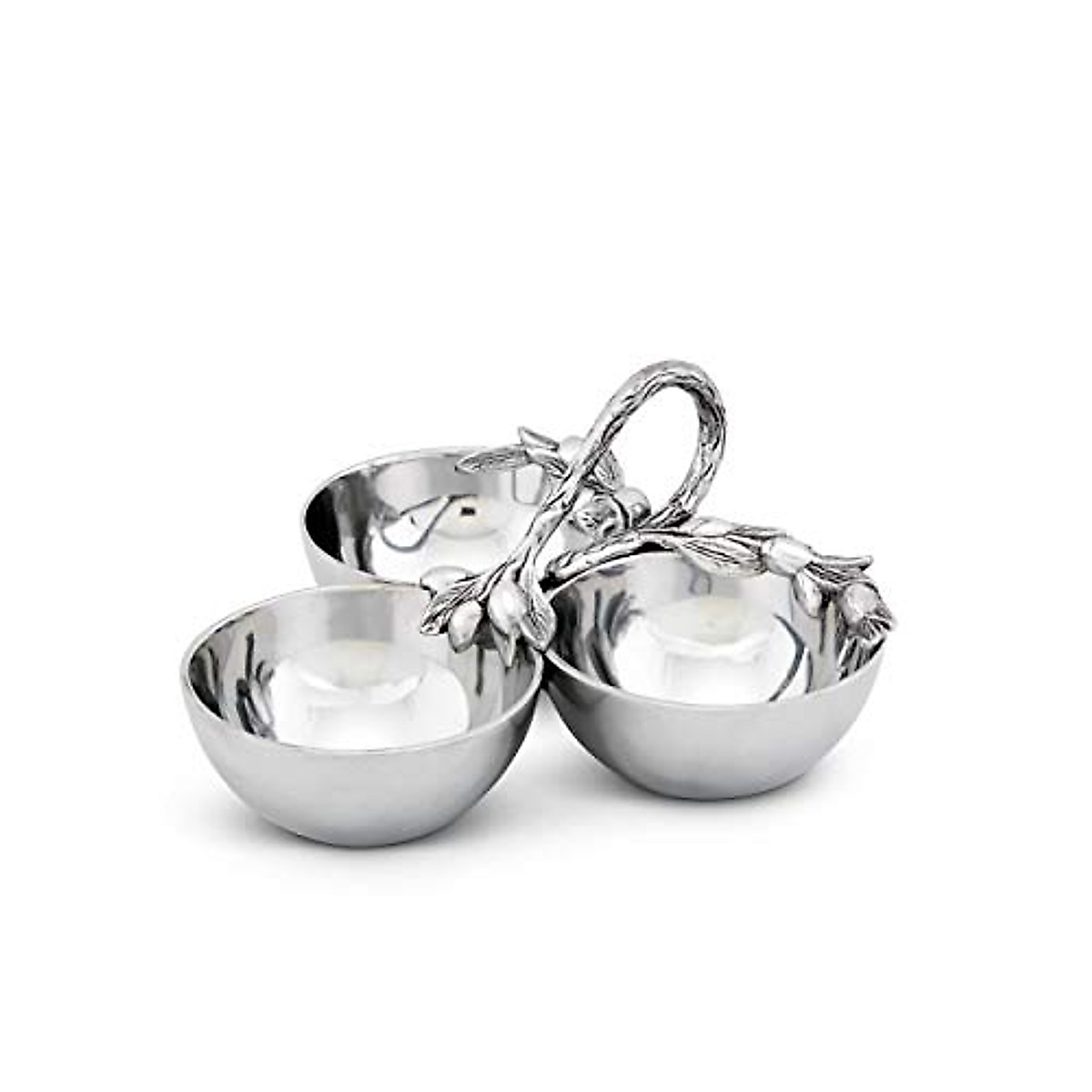 Arthur Court Sand-Cast Aluminum 3 Compartment Olive Pattern Condiment Serving Bowl 9 inch Diameter 4 inch Tall