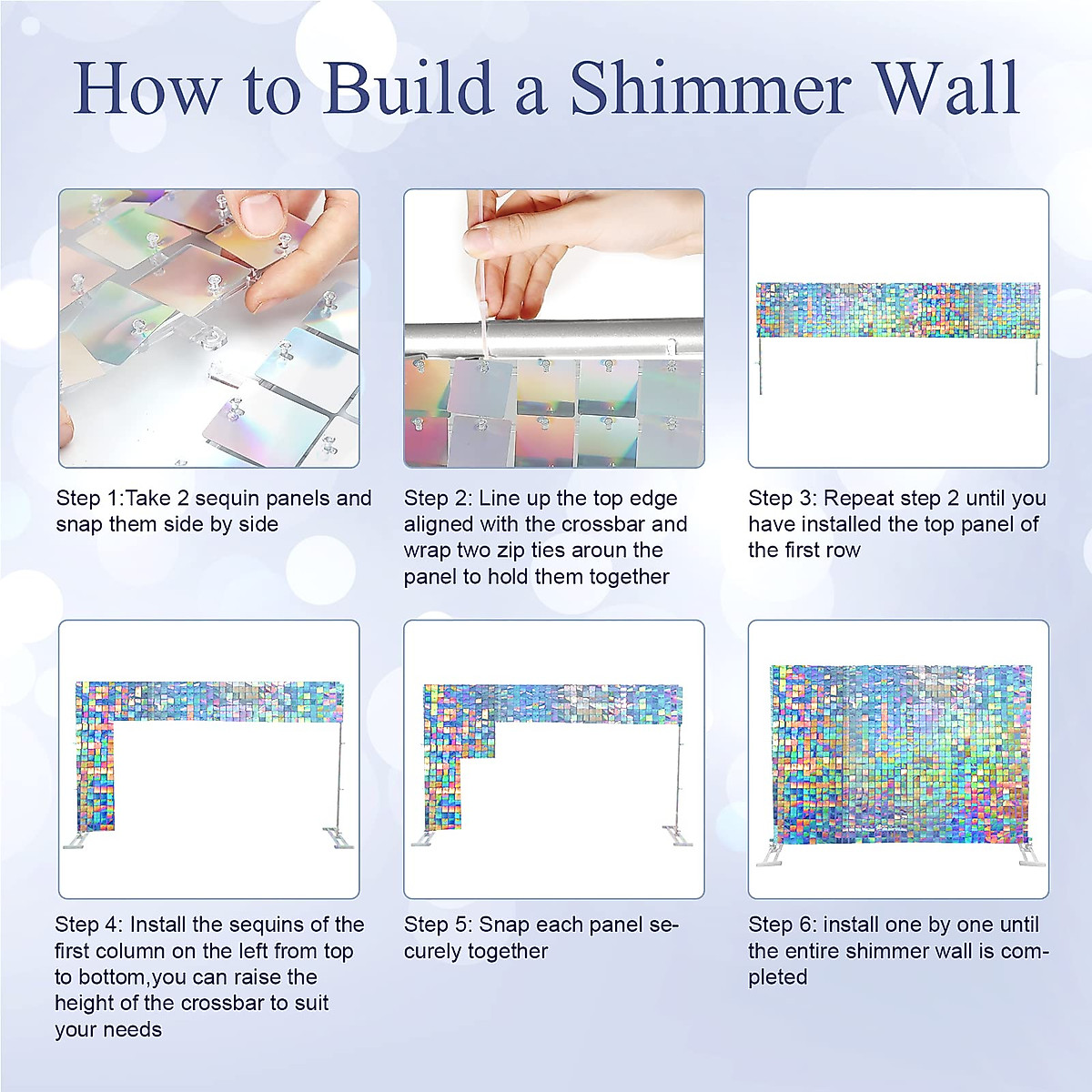 Ayfjovs 24 PCS Iridescent Silver Shimmer Wall Backdrop Sequin Shimmer Wall Panels Backdrop for Party Decoration Birthday Wedding & Engagement Anniversary Home Decor