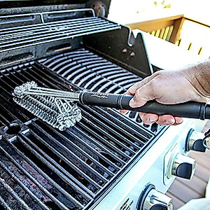 iDoCare 18" Wire Grill Brush - Safe Stainless Steel Brushes 3 in 1 Bristles - BBQ Grill Cleaning Brush for Weber Gas, Charcoal, Porcelain, Cast Iron & All Grilling Grates Accessories Gift