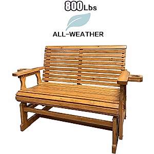 Fortune Candy Patio Glider with Cup Holders, High Roll Back and Deep Contoured Seat, 2-Seater, Heavy Duty 800 Lb, 4 Feet (Brown 4 Ft)