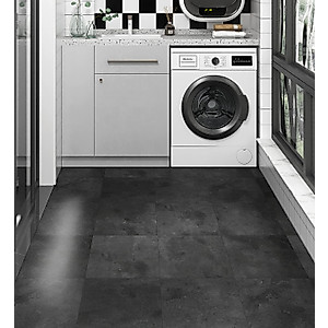 Livelynine Charcoal Peel and Stick Floor Tile Bathroom Flooring Grey Vinyl Flooring Waterproof Laminate Flooring Peel and Stick on Floor Tiles for Kitchen Basement Sticky Covering 12X12 in 4 Sheets
