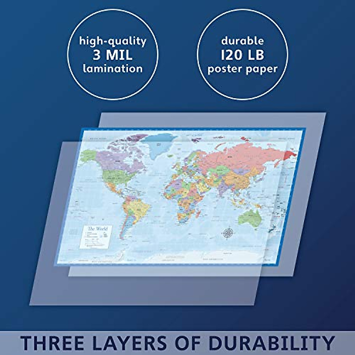 2 Pack - USA Map for Kids + Blue Ocean World Map (Laminated, 18" x 29")