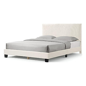 BOWERY HILL Modern Boucle Fabric Mattress Ready Queen Bed in White