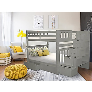 Bedz King Bunk Beds Full over Full with 4 Drawers in the Steps and 2 Under Bed Drawers, Gray