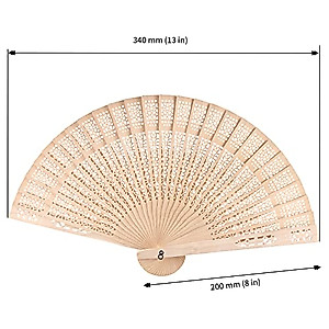 JAPCHET 60 Pack 8 Inch Sandalwood Fan, Vintage Wooden Hand Held Folding Fan, Hollow Carved Handheld Fans for Wedding Decor, Dancing, Birthday Gift, Photo props