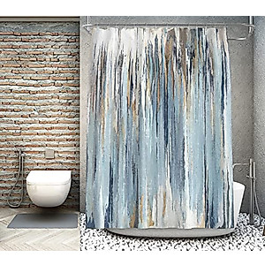 Abstract Shower Curtain 72 X 72 Inches With 12 Hooks Modern Aesthetic Abstract Stripe Shower Curtain Set For Bathtub Bathroom Gray Blue Brown Contemporary Abstract Painting Fabric Shower Curtains