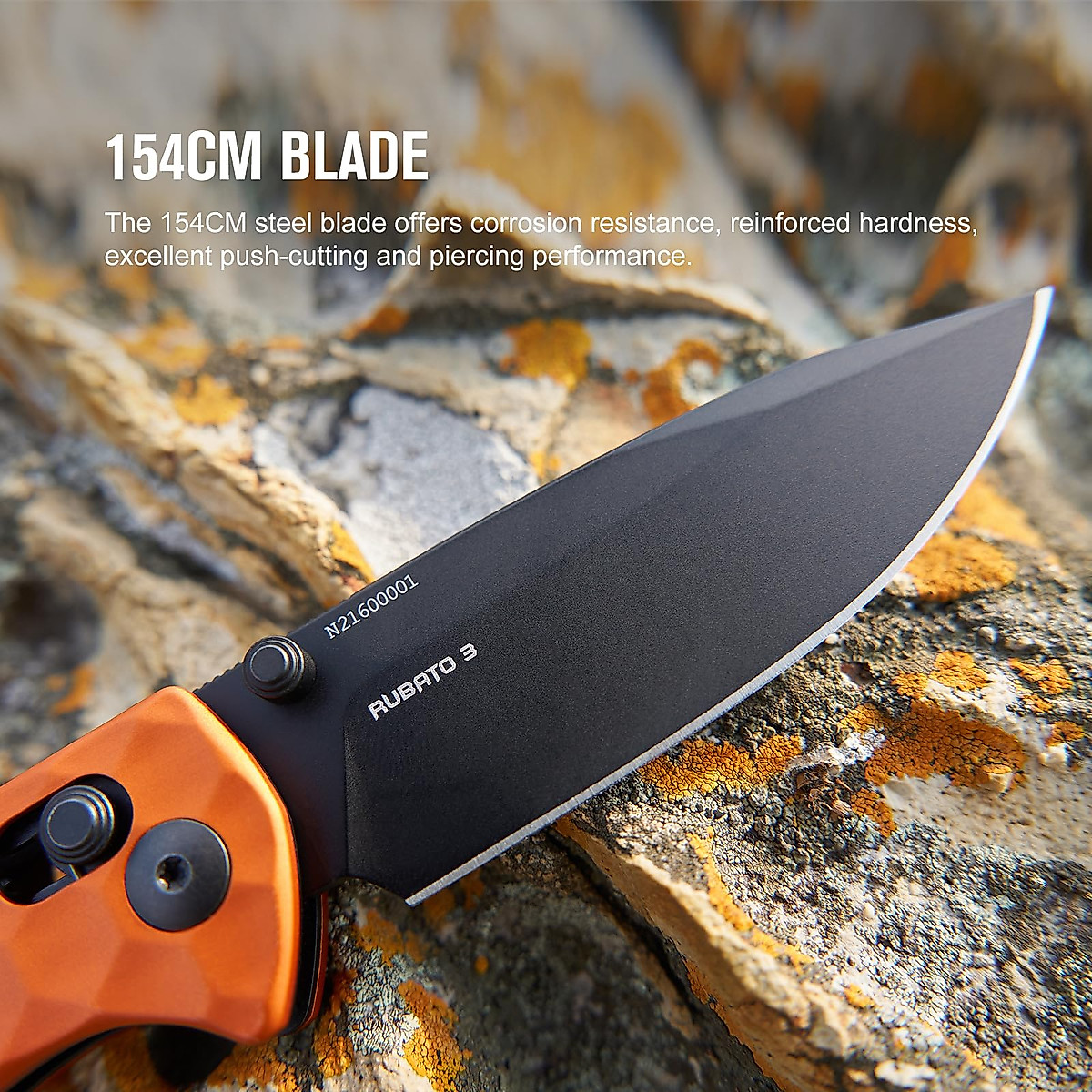 OKNIFE Rubato 3 Pocket Knife with 154CM Stainless Blade, Folding Knife for Camping, Hiking, Indoor and Outdoor Activities (Orange)