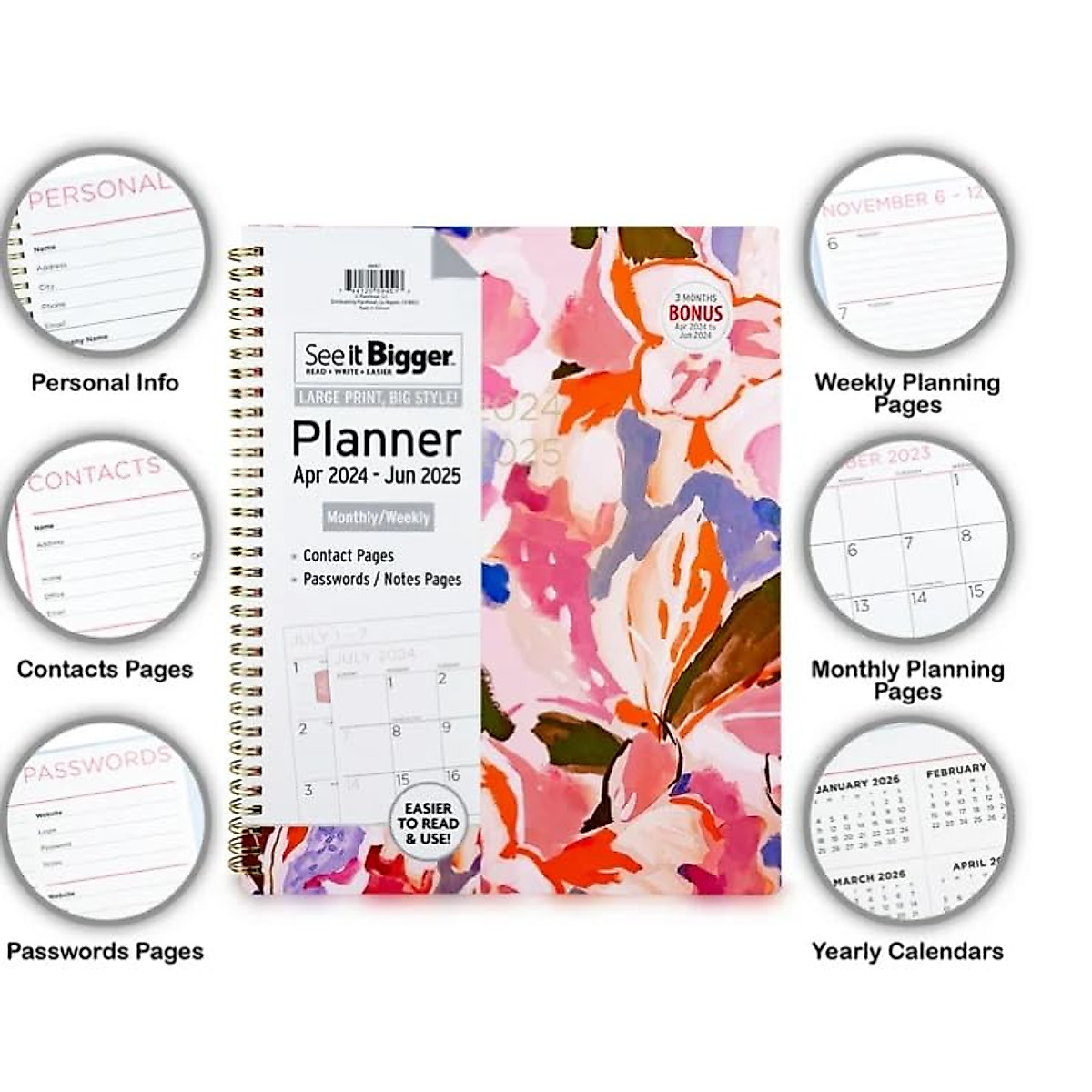 PlanAhead See IT Bigger Specialized Large Print, April 2024 June 2025 Weekly Monthly Large Planner, Size 8.5" x 11" and 6 in 1 Multicolor Ballpoint Colorful Ink Penfrom TheBeliver LLC.