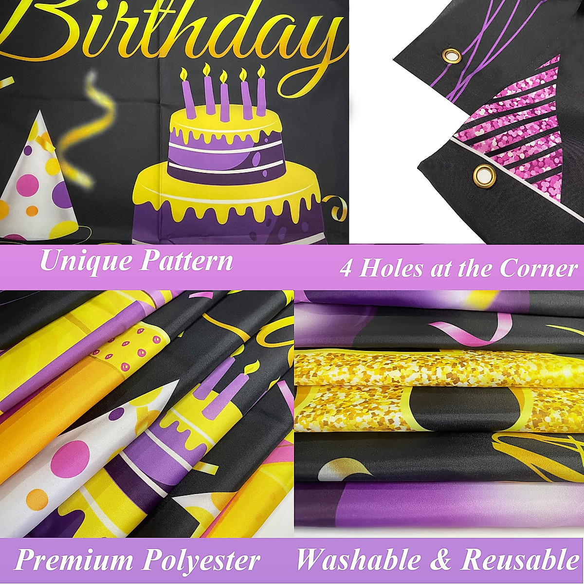 Wiipenex Happy 50th Birthday Backdrop Banner 70.86” x 43.3” Purple Black 50th Birthday Decorations Cheers to 50 Years Old Balloons Backdrop Party Supplies Birthday Yard Sign Poster Background Banners