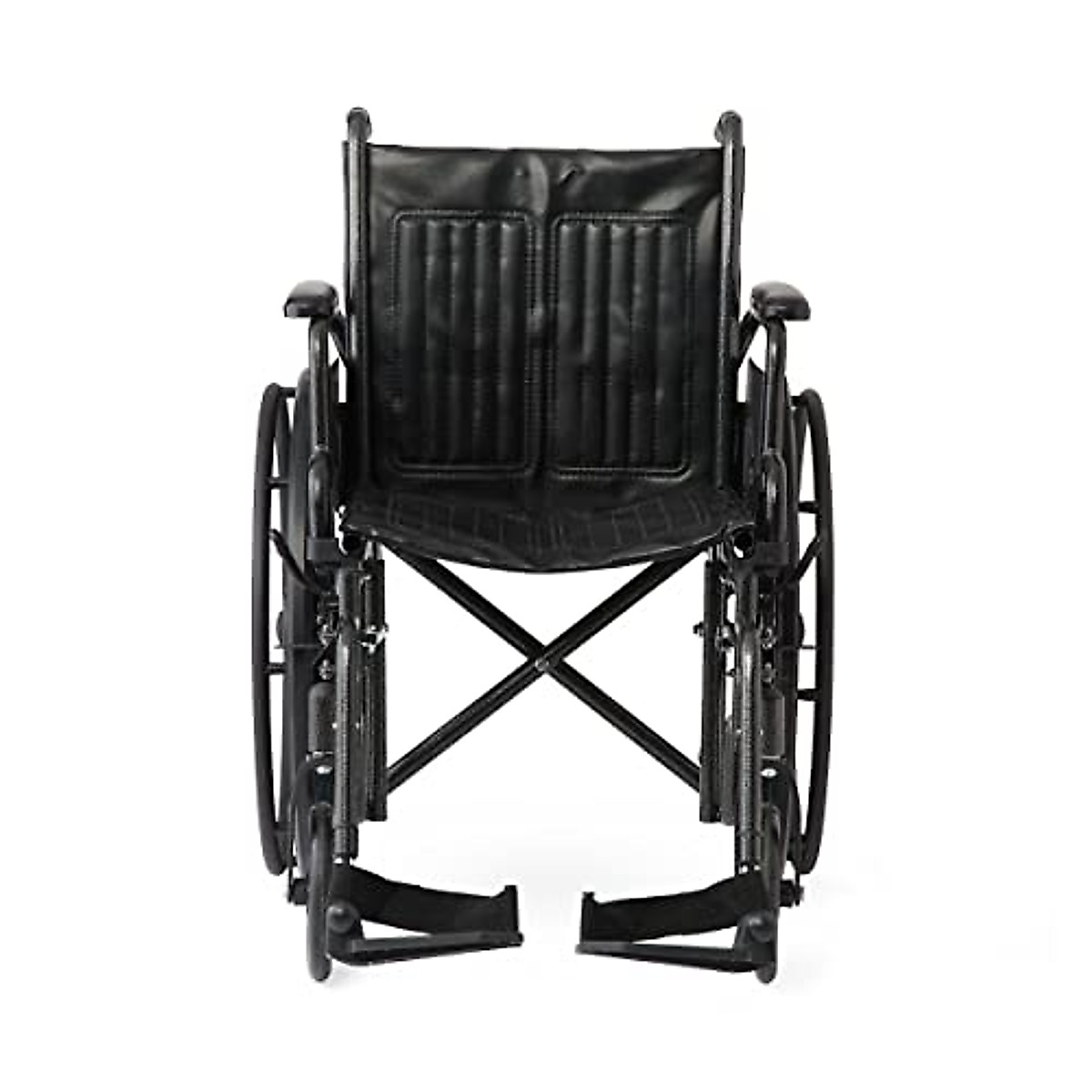 Medline K1 Basic Vinyl Wheelchair with Swing-Back Desk-Length Arms and Swing-Away Footrests, 18-Inch Wide Seat