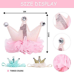 LINLULU 1st Birthday Crown Headband for Baby Girls - Elastic Pink Glitter Mini Crown, Princess Crown Headband, Tulle Bow Crown Baby Headband, Cake Smash Photo Prop (pink baby headband)