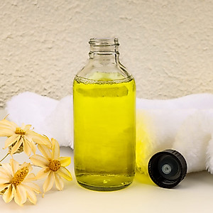 PINIWON 12 Pack 4 oz Clear Glass Bottles, 120ml Boston Round Sample Bottles with Black Poly Cone Caps, Labels, Funnels and Brush