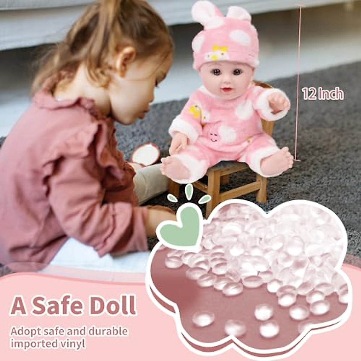 TUSALMO 12 Inch Baby Doll with Accessories Set,Soft Baby Dolls for 3+ Year Old Girls boy,Baby Toys for Birthday Gift