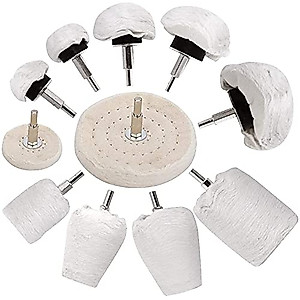 Benavvy 11pcs Buffing Wheel for Drill, Polishing Ball for Drill with 0.25" Hex Shafts, Cotton Polishing Kit for Rotary Tools, Sanding Headlight Rims Manifold Aluminum Chrome Stainless Steel