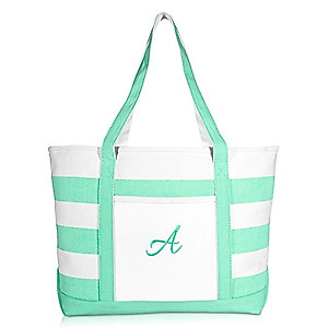 DALIX Monogram Beach Bag and Totes for Women Personalized Gifts Mint Green A