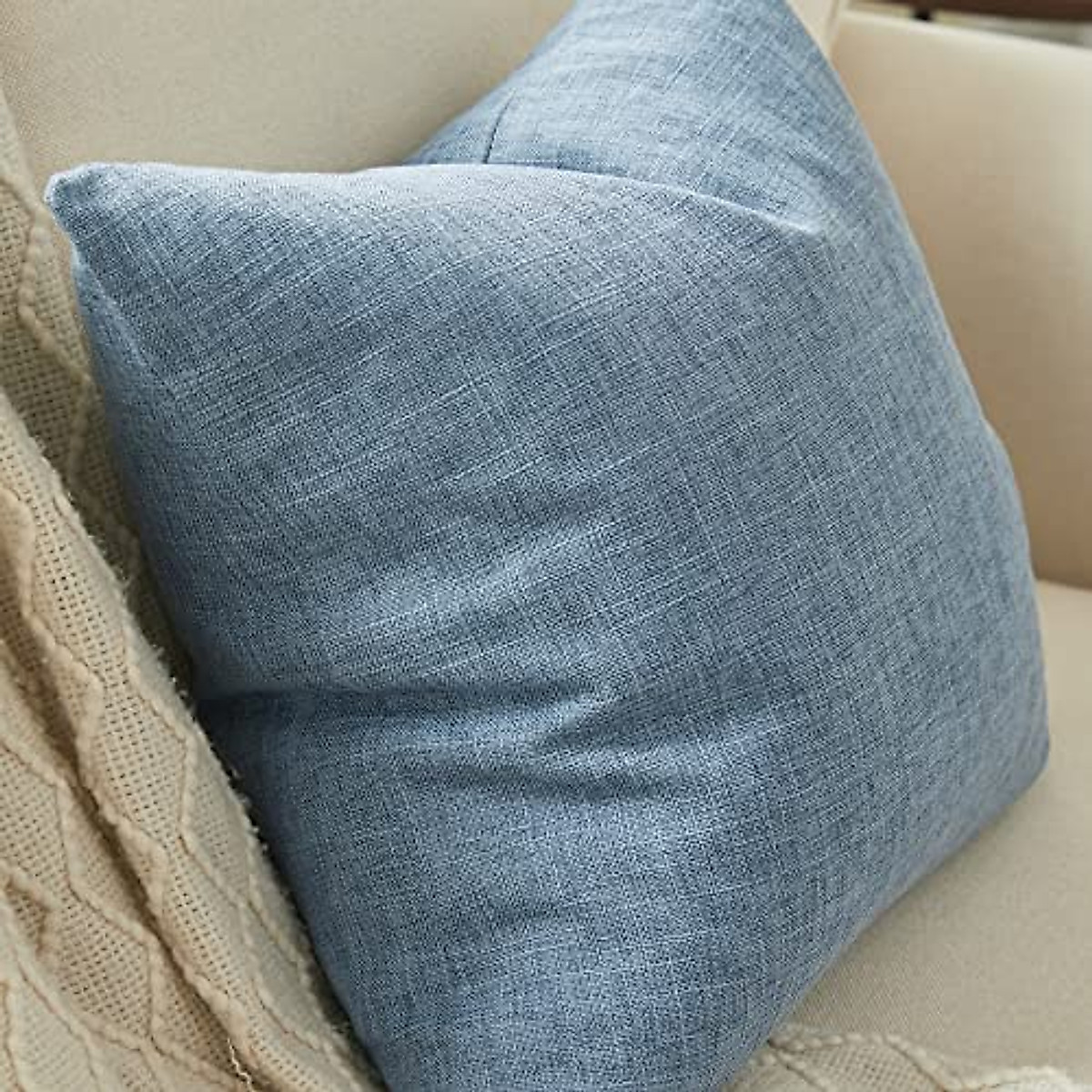 Anickal Set of 2 Grey Blue Pillow Covers 18x18 Inch Rustic Linen Square Decorative Throw Pillow Covers for Sofa Couch Farmhouse Home Decorations