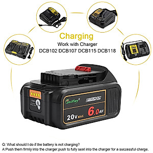 waitley 2 Pack 20V 6.0A Replacement Battery Compatible with Dewalt DCB200 DCD DCF DCG Series Cordless Power Tools