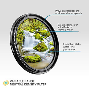 Polaroid Optics 58mm Multi-Coated Variable Range [ND3, ND6, ND9, ND16, ND32, ND400] Neutral Density Fader Filter ND2-ND2000 - Compatible w/ All Popular Camera Lens Models