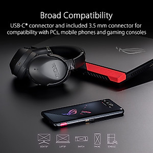 ASUS ROG Strix Go BT Gaming Headset (AI noise-canceling microphone, Hi-Res Audio, Active Noise Cancellation, Bluetooth, 3.5mm, Compatible with Laptop, PS5, Nintendo Switch and Smart Devices)