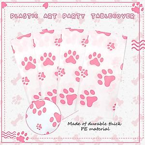 KEFAN 4 Pack Puppy Dog Pet Paw Print Plastic Tablecloth Table Cover Pink Paw Birthday Party Decorations Dog Party Decorations, Puppy Party Supplies for Dog Cat Birthday Party (51 Inch x 86 Inch) (4)