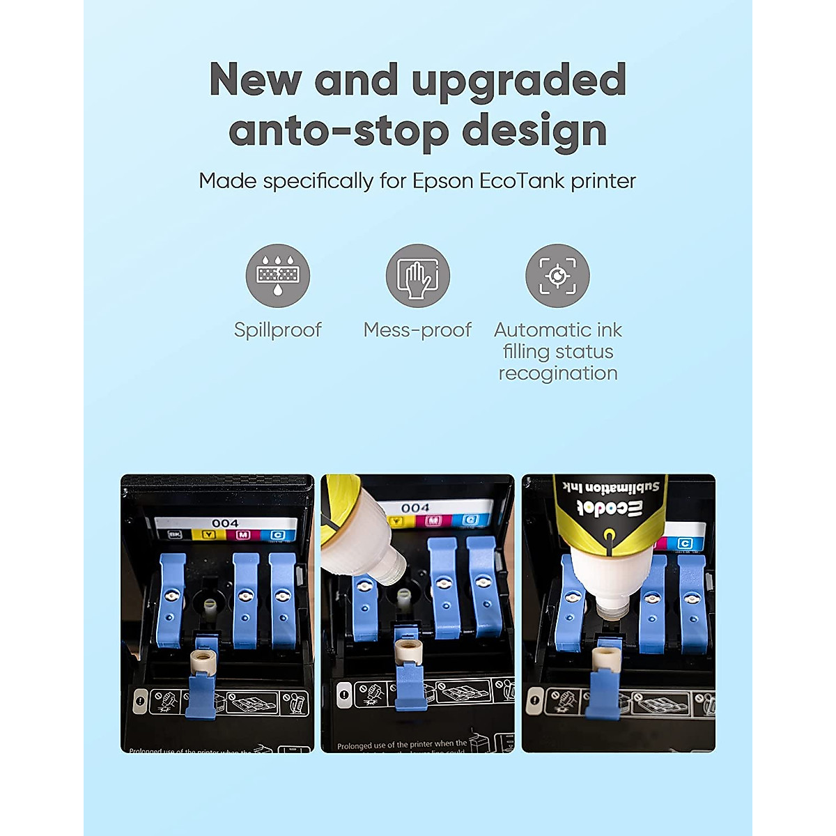 ecodot 400ML Autofill Sublimation Ink for EcoTank Inkjet Printer ET-2720 ET-2760 ET-3760 ET-4700 ET-7710 ET-15000 ET-2803 ET2800 Heat Press Transfer on T-Shirt Mug