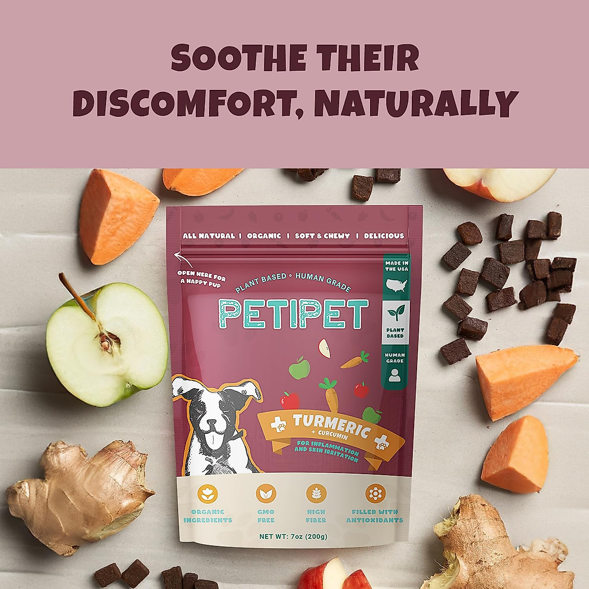 PETIPET Turmeric + Curcumin - Natural, Human-Grade Allergy Relief Chews, Hip and Joint Supplement, and Anti-Inflammatory for Dogs