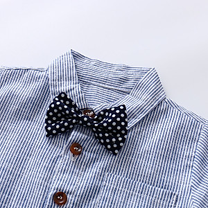 Baby Boys Gentleman Outfits Suits, Infant Blue Shirt+Bib Shorts+Tie+Suspenders Clothing Set,3-6M