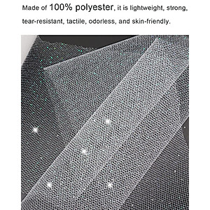 Glitter Tulle Fabric Rolls, 6 Inch 50 Yards (150ft) Sparkling Spool Ribbon Sequin Netting for Tutu Skirt Gift Wrapping Wedding Party Decoration (White)