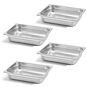 FUSON 4 Pack 1/2 Size 2 1/2 Inch Deep Anti Jam Steam Table Pan, NSF, Commercial 18/8 Stainless Steam Pan, Restaurant, Hotel