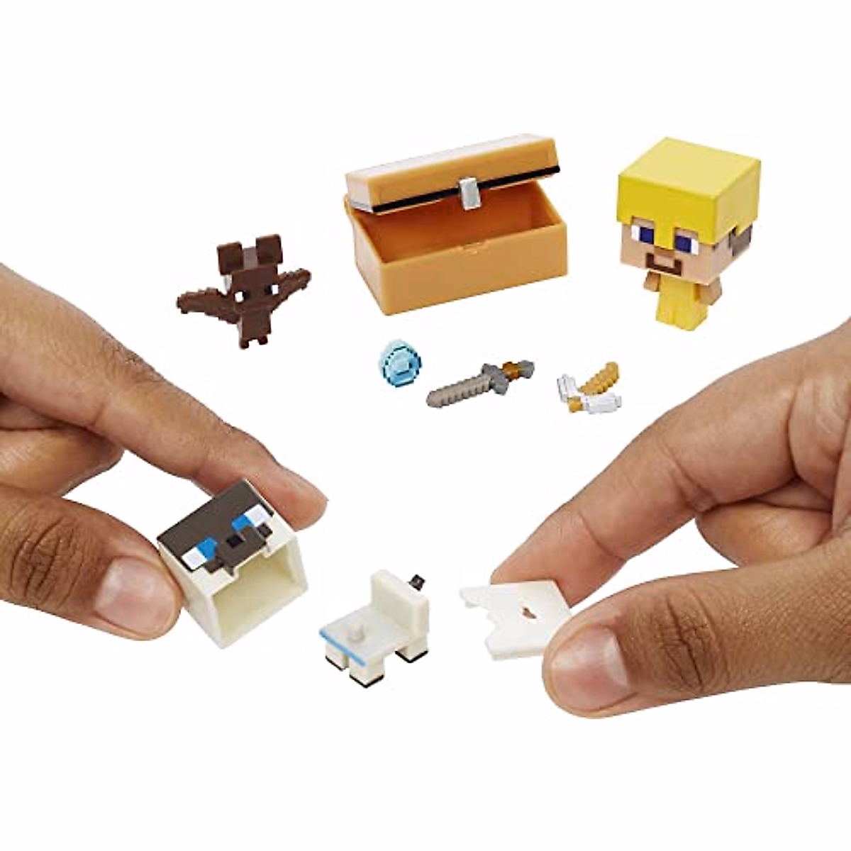 Minecraft Mob Head Minis Cave Explorers Pack with 2 Action Figures and Accessories, Steve and Creeper, Collectible Gift for Fans Age 6 Years and Older
