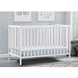 Delta Children Heartland 4-in-1 Convertible Crib Infant Changing Table with Pad + Serta Perfect Start Crib Mattress, Bianca White