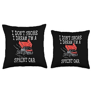 Funny Sprint Car Racing Gifts I Don't Snore Sprint Car Racing Dirt Track Racer Sleeping Throw Pillow, 18x18, Multicolor
