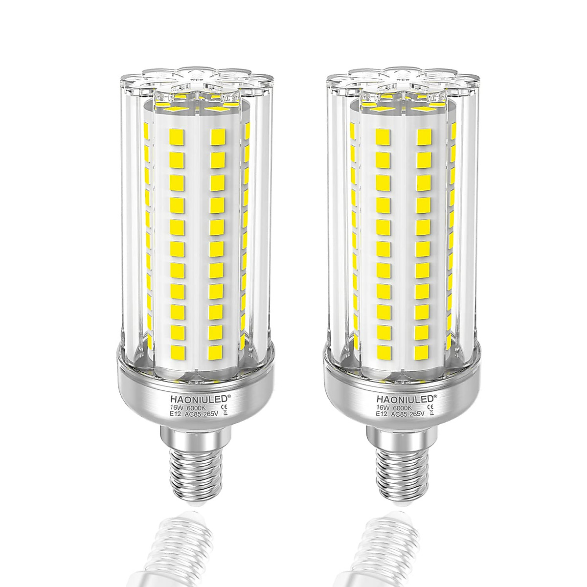 HAONIULED LED Light Bulb E12 Base 16W LED Candelabra Bulb 150 Watt Equivalent, Cool White 6000K 1900 Lumen Non-Dimmable Suitable for Home Indoor attic Corridor Garage Pack of 2