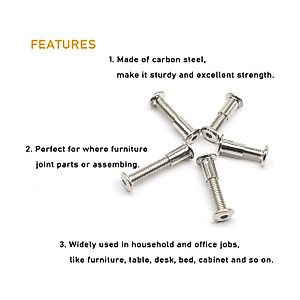 binifiMux 50pcs M8x20mm/25mm/30mm/35mm/40mm Rivet Countersunk Hex Socket Cap Bolts and Hex Head Barrel Nuts Assortment Kit for Furnitures Cribs Chairs, Nickel Plated