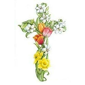 without brand Set of 48 Envelope Seals Labels Easter Cross Flowers Religious 1.2" Round Adhesive Sticker