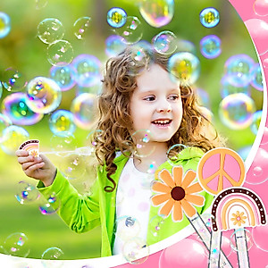 Seenelling 24 Pcs Groovy Hippie Mini Bubble Wand for Kids Boho Rainbow Daisy Peace Sign Bubble Party Favors Assortment Toys for Girls Boys Celebration Birthday Goodie Bag Stuffers Summer Outdoor Gifts