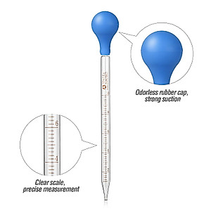2Pcs Glass Graduated Dropper Pipette for Liquid Essential Oil, 10ml Lab Dropper Pipettes Transfer with Rubber Cap and 1Pc Cleaning Brush