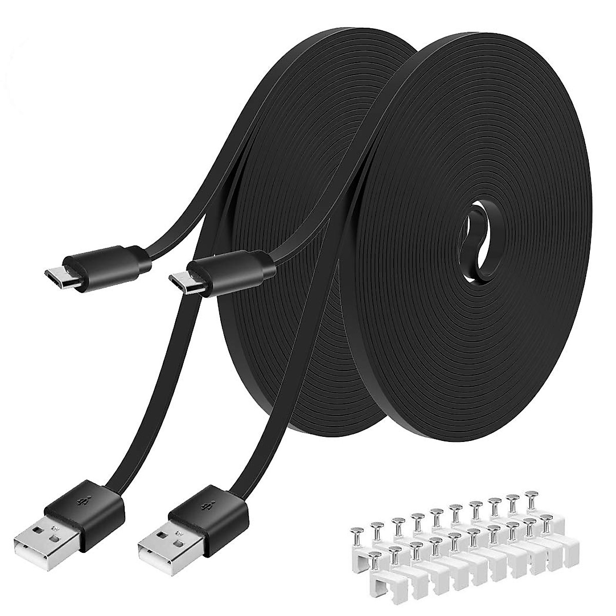 Moyeel 2- Pack 40FT Flat Power Extension Cable Compatible with Wyze Cam/Wyze Cam Pan,Yi Camera,NestCam Indoor,Blink XT Camera,USB to Micro USB Charging Cord for Home Security Camera