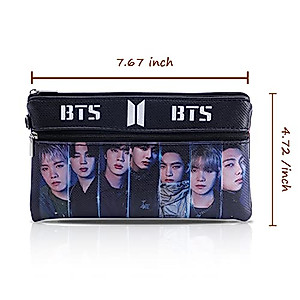 G-Ahora Kpop Bangtan Boys Leather Wallet Bangtan Boys Purse Credit Card Holder with Bangtan Boys Lanyard Kpop Bangtan Boys Postcards for Army Gifts(WC Bangtan Boys)