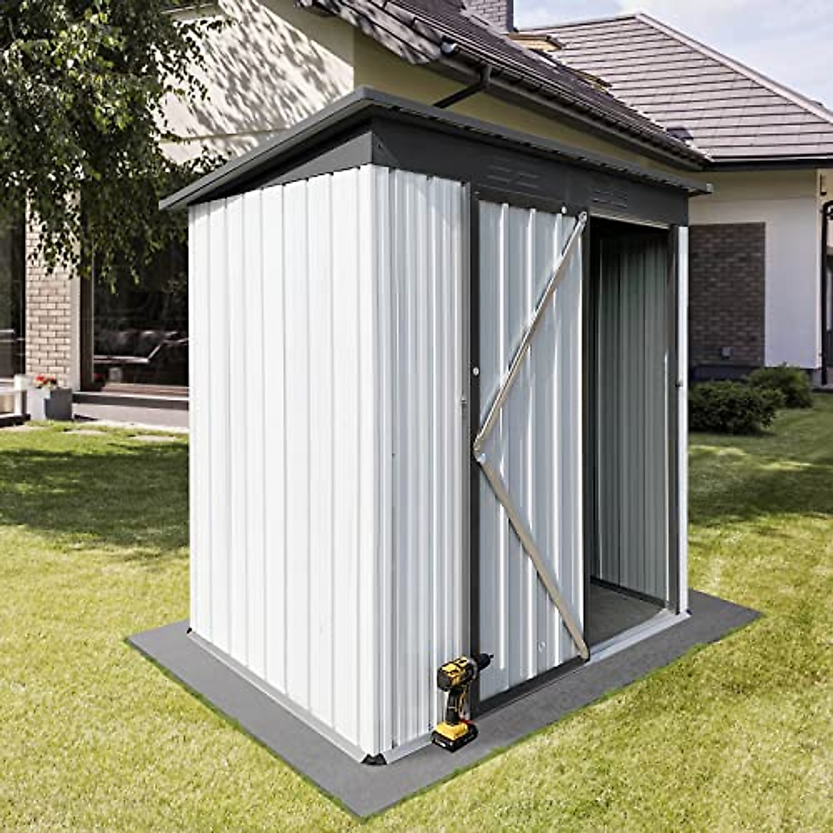 Lestar Outdoor Storage Shed, Garden Sheds, Storage House Galvanized Metal Shed with Shutter Vents for Backyard Patio Lawn (5 x 3 FT/White+Grey)
