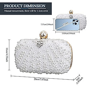Selighting Pearl Beaded Cutch Purses for Women Evening Bags Formal Rhinestones Wedding Bridal Handbag Ladies Prom Party Purse White
