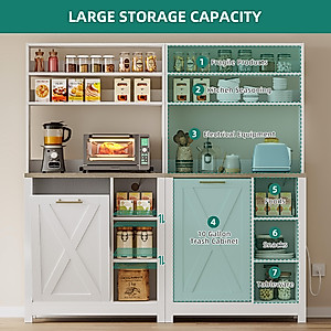 YITAHOME Tilt Out Trash Can Cabinet 10 Gallon with Power Outlet, 6-Tiers Tall Recycling Garbage Bin Cabinet with Storage Shelf, Laundry Hamper Cabinet for Kitchen, White